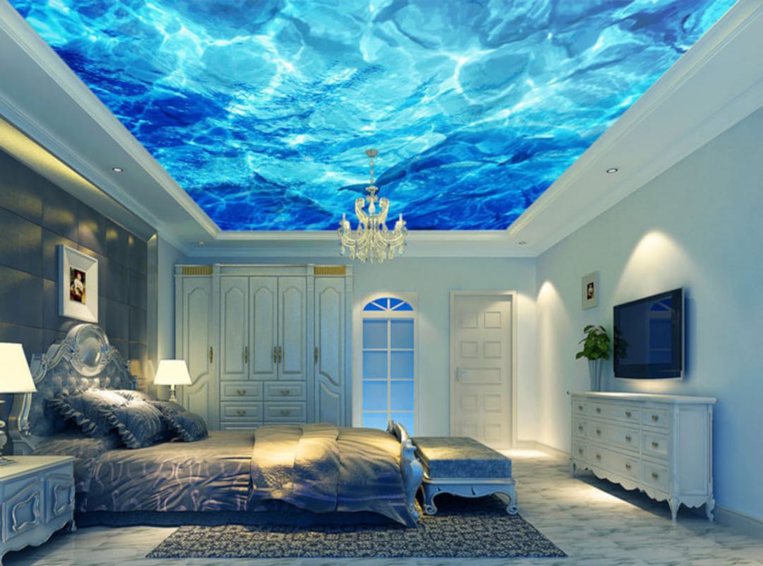 3D Ocean Wave CA432 Ceiling Wallpaper Removable Self Adhesive Wallpaper ...
