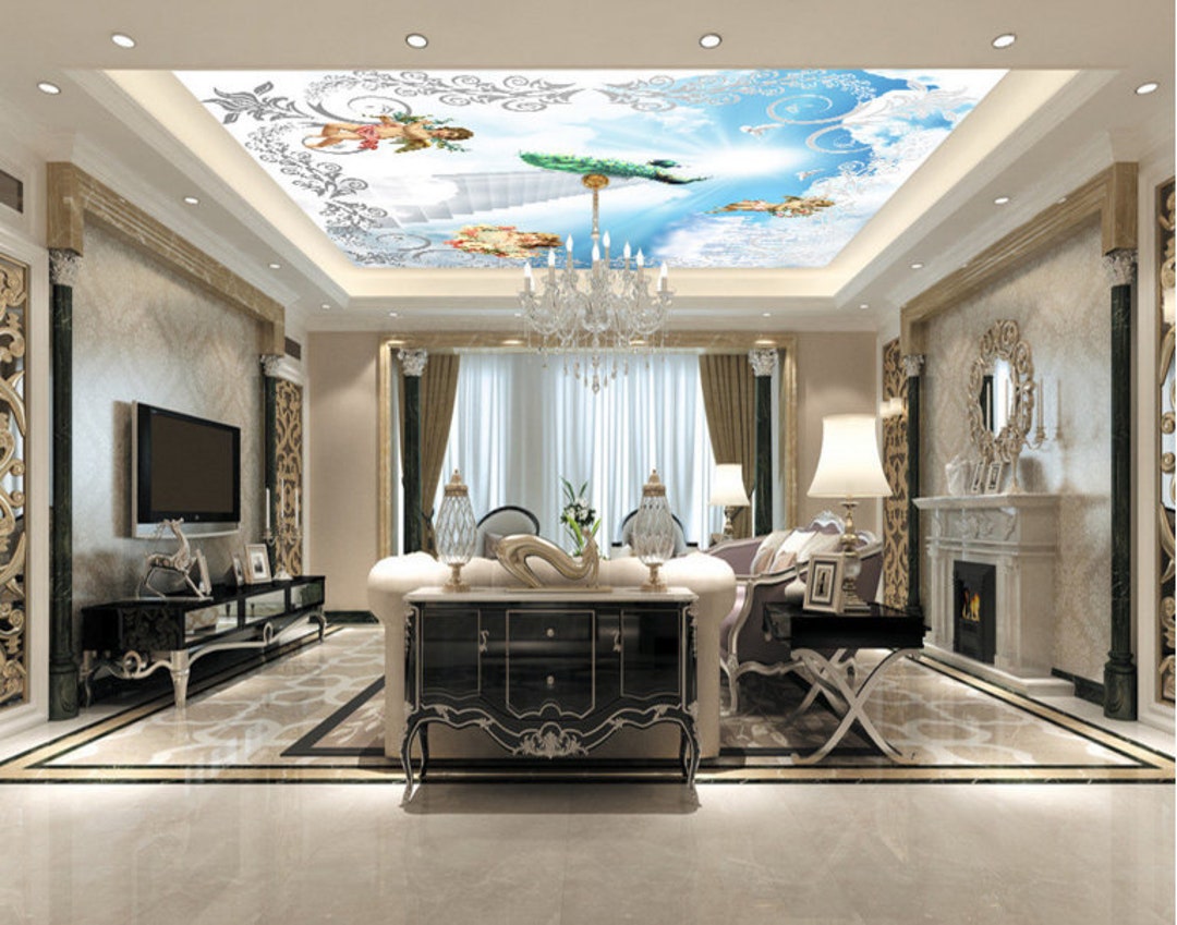 3D White Angel CC419 Ceiling Wallpaper Removable Self Adhesive ...