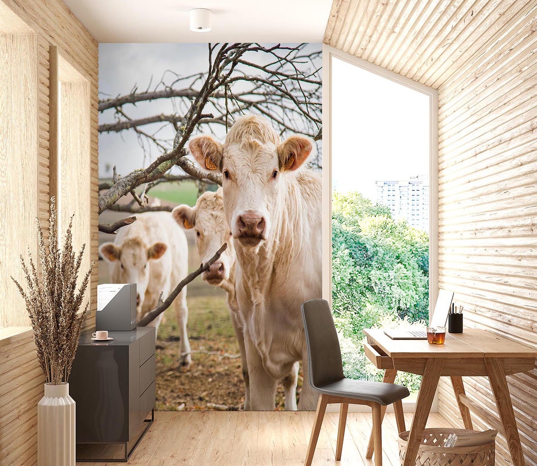 3D Animal White Cow L2310 Removable Wallpaper Self Adhesive Wallpaper ...