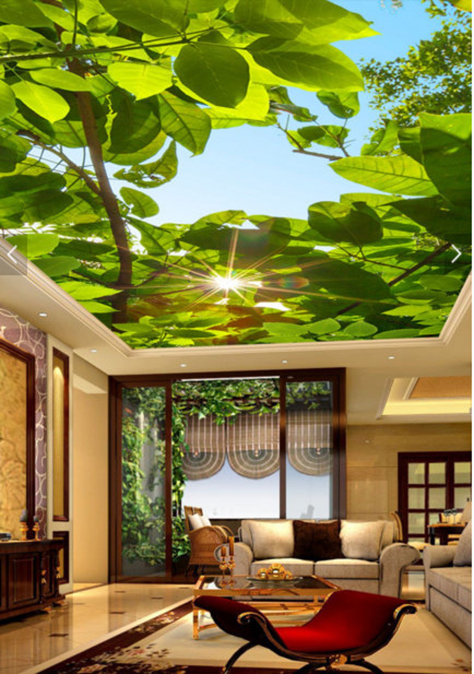 3D Green Leaves CA378 Ceiling Wallpaper Removable Self | Etsy