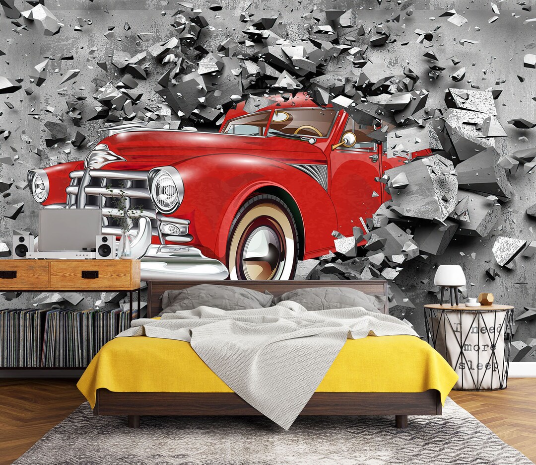 3D Red Car Transport L1963 Removable Wallpaper Self Adhesive Wallpaper ...