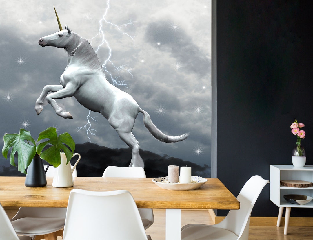 3D Lightning Unicorn R4890 Removable Wallpaper Self Adhesive Wallpaper ...