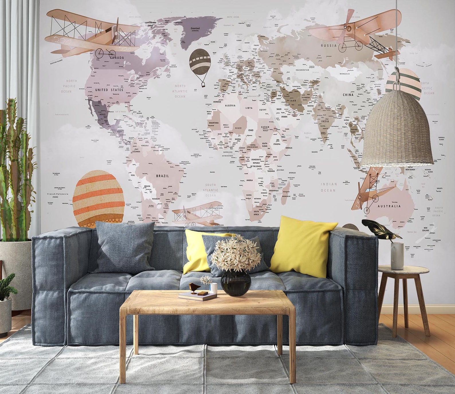 3D World Map Airplane L2523 Removable Wallpaper Self Adhesive Wallpaper ...