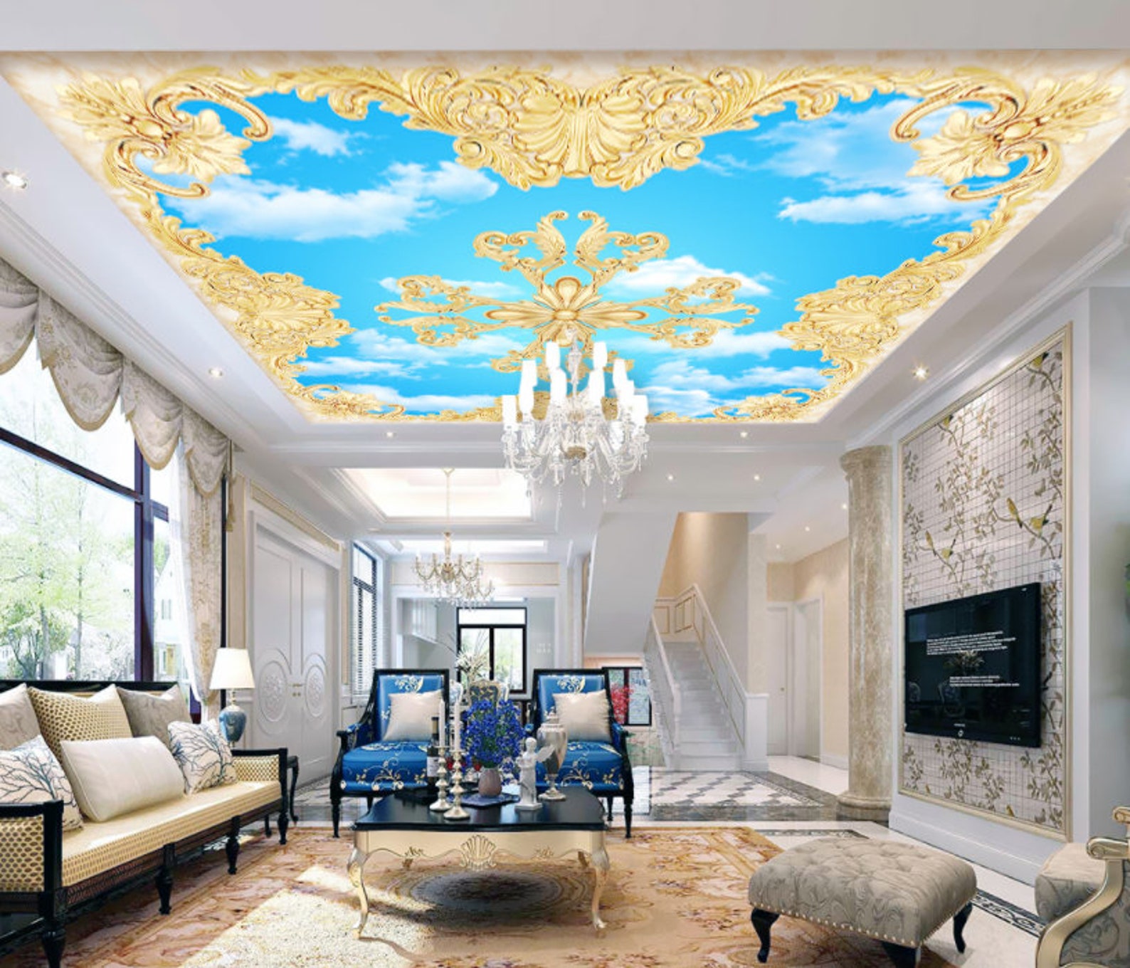 3D Yellow Texture CC160 Ceiling Wallpaper Removable Self - Etsy