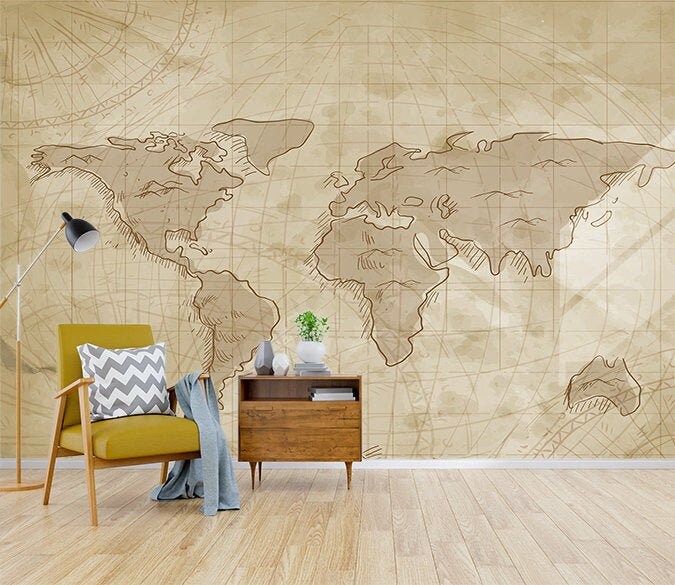 3D Retro World Map 17 Removable Wallpaper Self Adhesive | Etsy