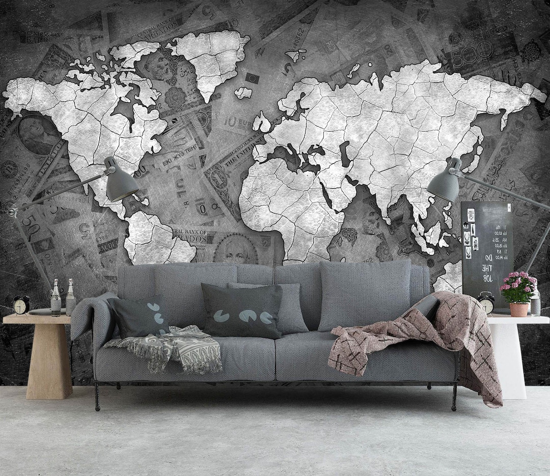 3D Money and World Map L913 Removable Wallpaper Self Adhesive Wallpaper ...