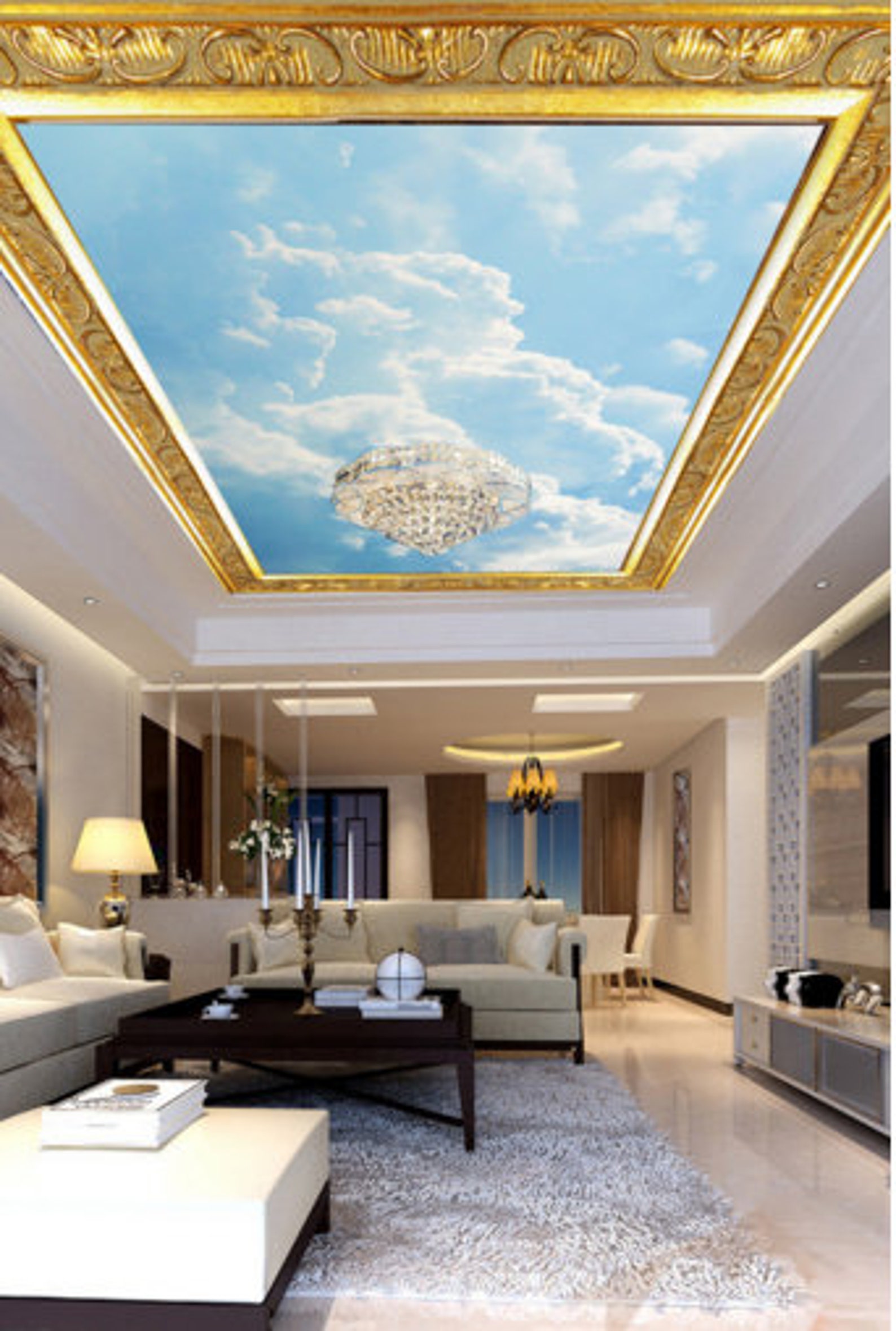 3D Blue Sky and Clouds CA414 Ceiling Wallpaper Removable Self Adhesive ...