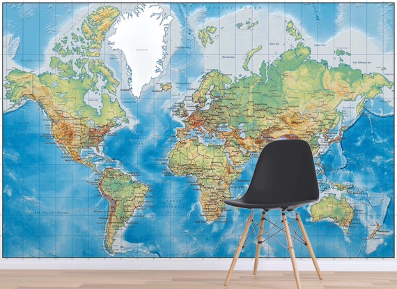 3D World Map FJF307 Removable Wallpaper Self Adhesive - Etsy Canada