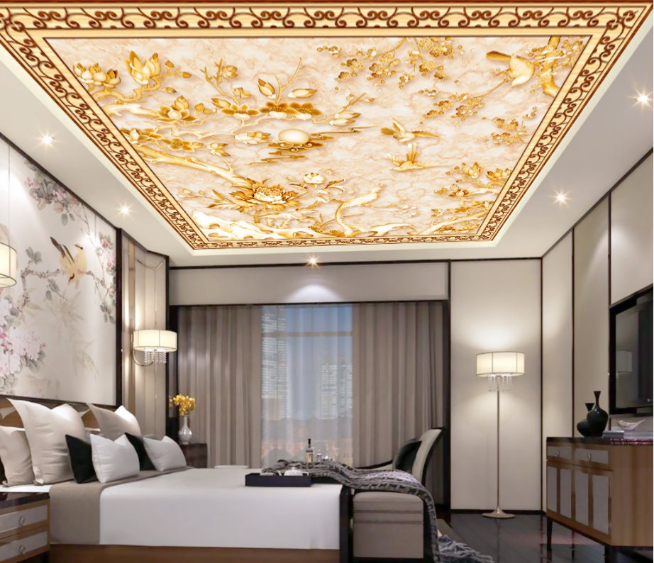 3D Yellow Texture CC179 Ceiling Wallpaper Removable Self - Etsy