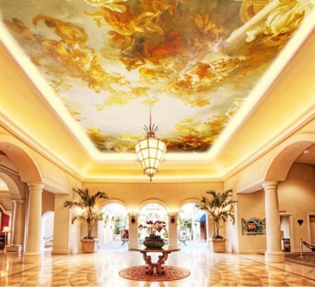 3D Yellow Texture CC08 Ceiling Wallpaper Removable Self Adhesive ...
