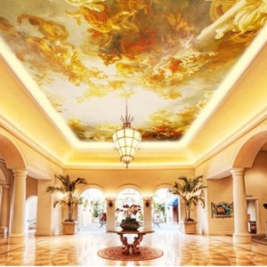 3D Yellow Texture CC08 Ceiling Wallpaper Removable Self Adhesive ...