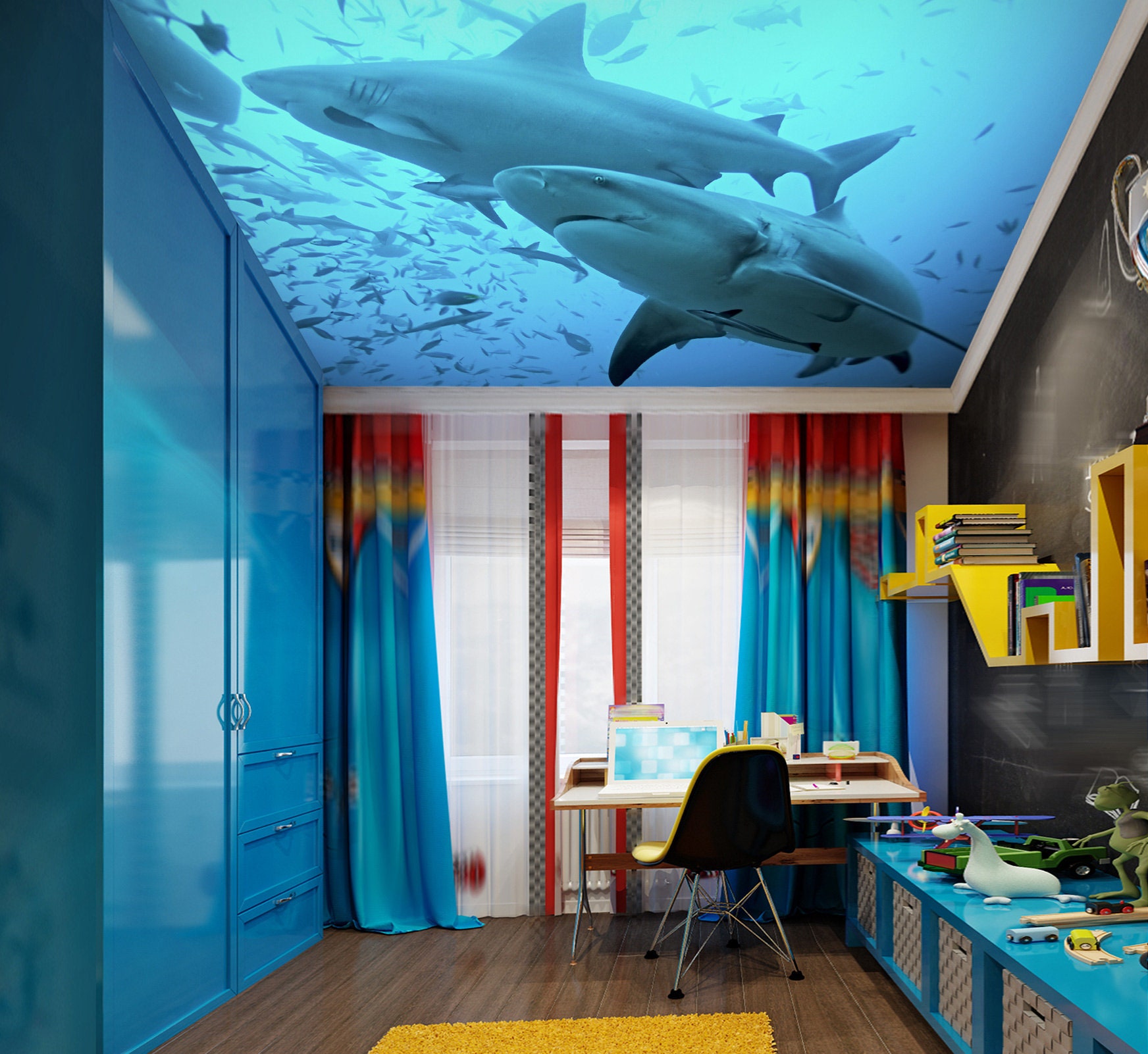 3D Shark Warning CA2597 Ceiling Wallpaper Removable Self - Etsy
