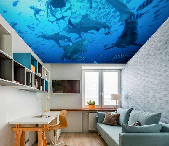 3D Dangerous Shark CA2352 Ceiling Wallpaper Removable Self | Etsy