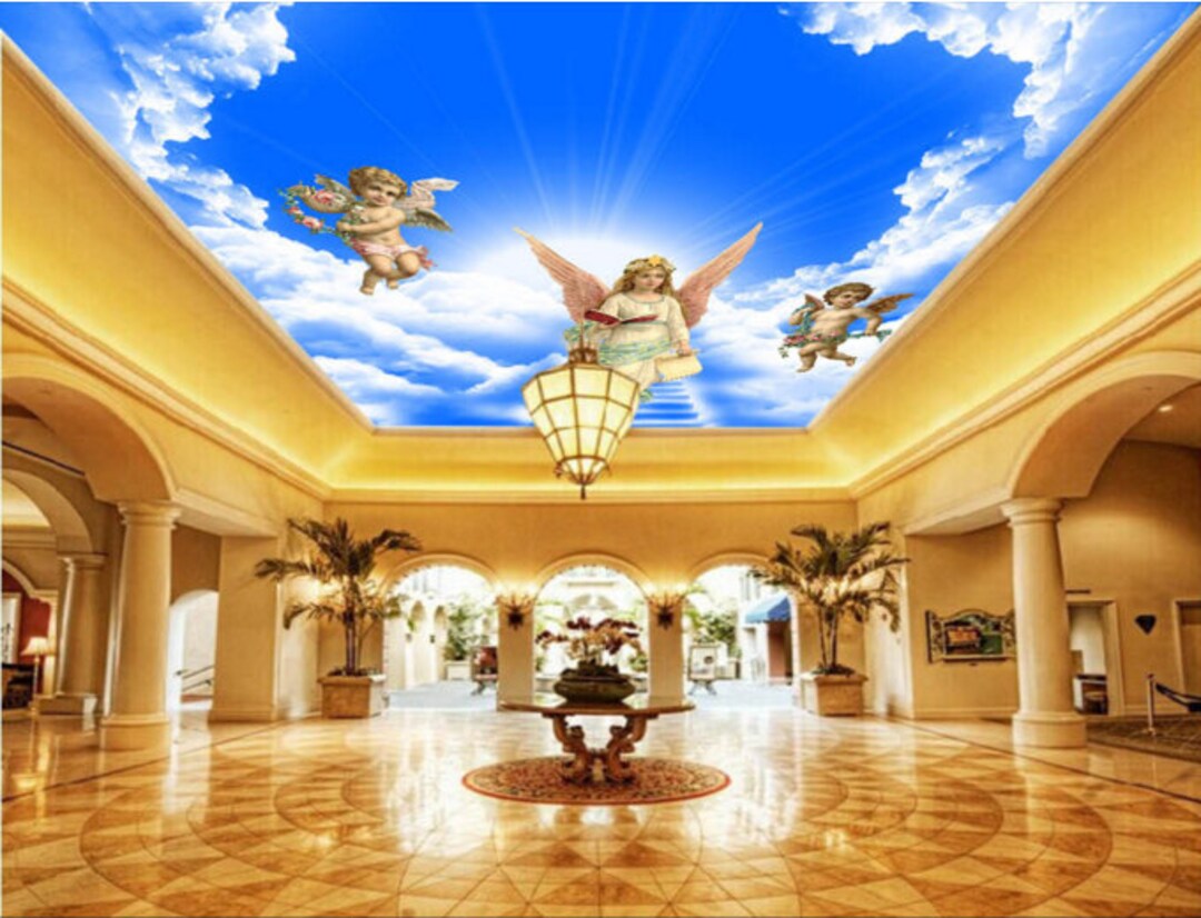 3D White Angel D127 Ceiling Wallpaper Removable Self Adhesive Wallpaper ...