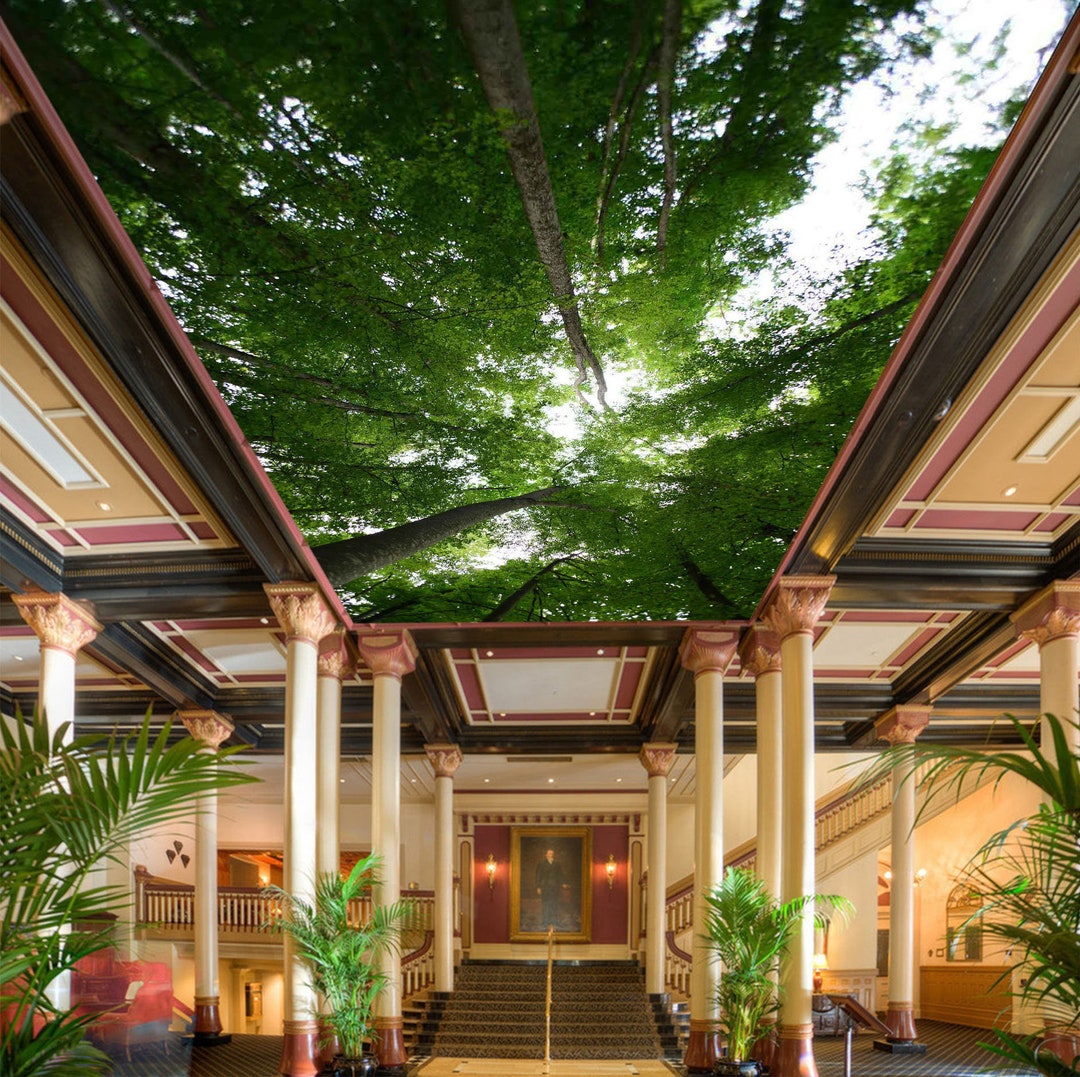 3D Green Tree D264 Ceiling Wallpaper Removable Self Adhesive Wallpaper ...