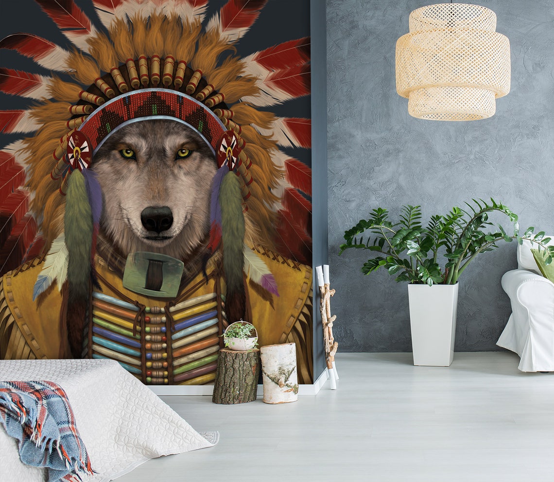 3D Wolf Chief C305 Removable Wallpaper Self Adhesive Wallpaper - Etsy