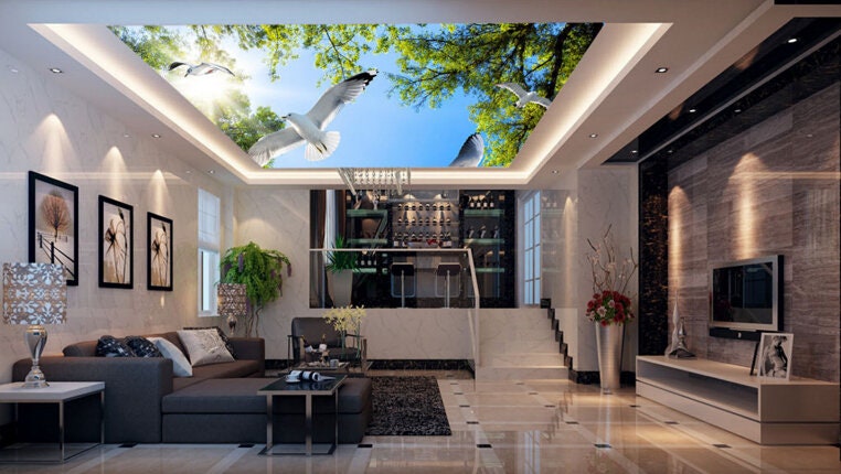 3D Bird and Green Tree CC264 Ceiling Wallpaper Removable Self - Etsy