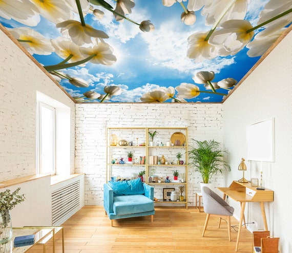 3D White Tulips CA289 Ceiling Wallpaper Removable Self - Etsy