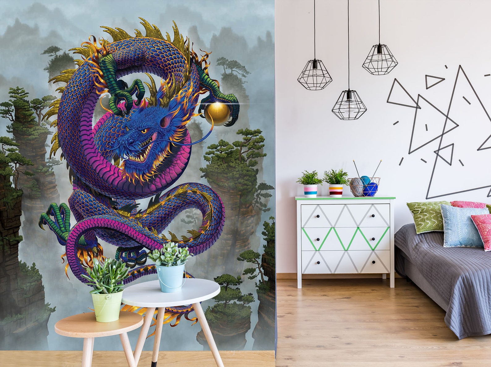 3D Purple Dragon Twine Spiritual A043 Removable Wallpaper Self Adhesive ...