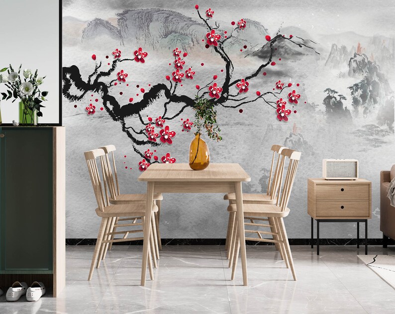 3D Red Plum Blossom L2842 Removable Wallpaper Self Adhesive Wallpaper ...