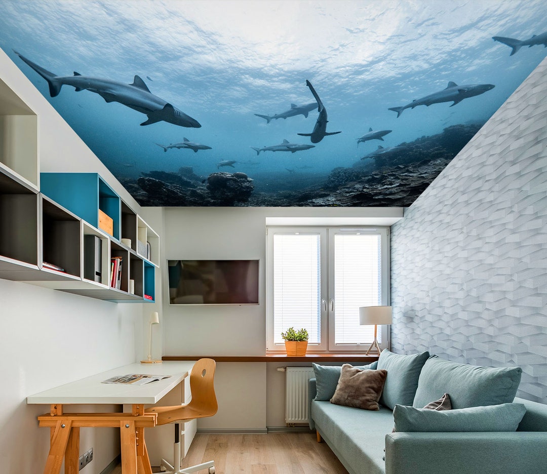3D Shark World CA1723 Ceiling Wallpaper Removable Self Adhesive ...