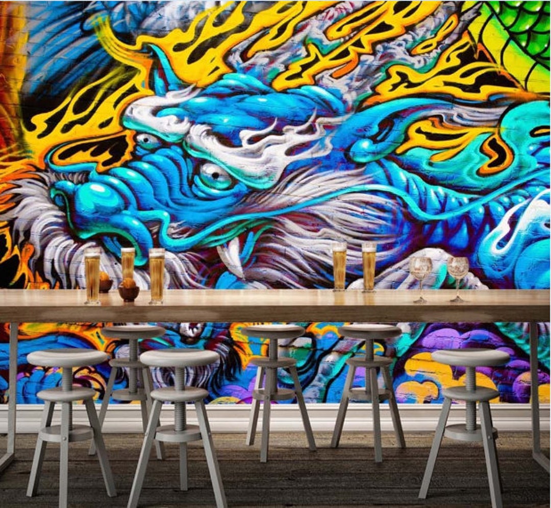 3D Dragon Graffiti C108 Removable Wallpaper Self Adhesive Wallpaper ...