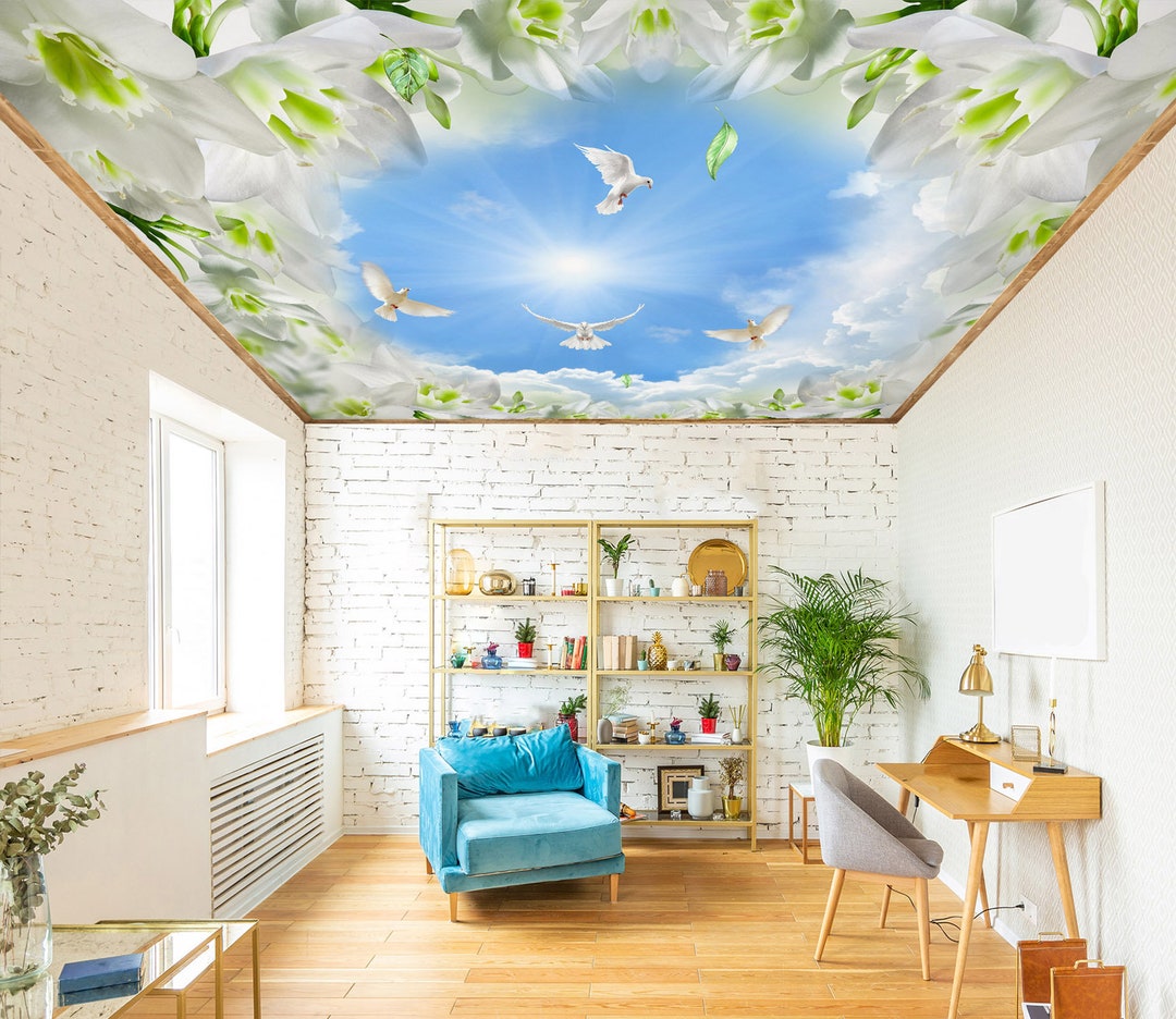 3D Flower Guard A704 Ceiling Wallpaper Removable Self Adhesive ...