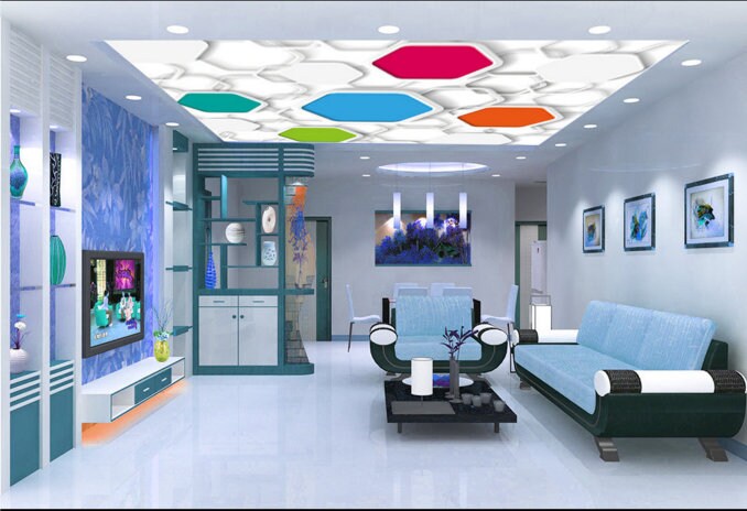 3D Colored Pentagon D133 Ceiling Wallpaper Removable Self | Etsy