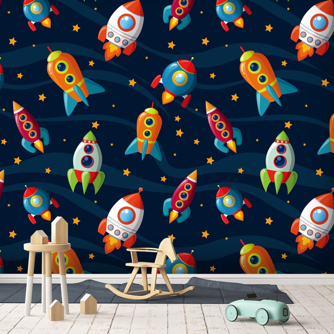 3D Cartoon Sky Rocket KID 139 Removable Wallpaper Self - Etsy