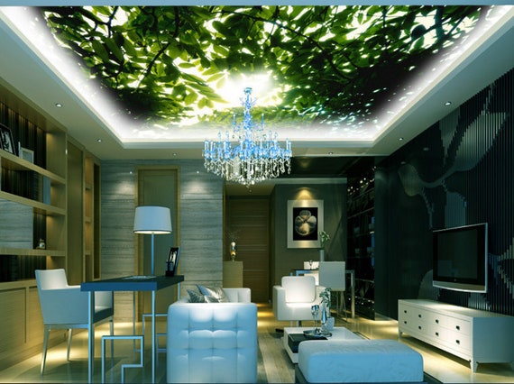 3D Green Leaves and Sky CA338 Ceiling Wallpaper Removable Self | Etsy