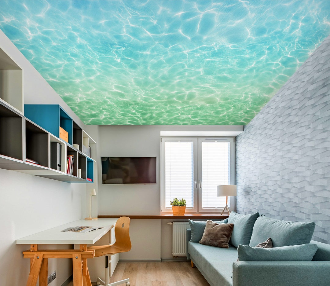 3D Blue and Green Sea CA2541 Ceiling Wallpaper Removable Self Adhesive Wallpaper Large Peel ...