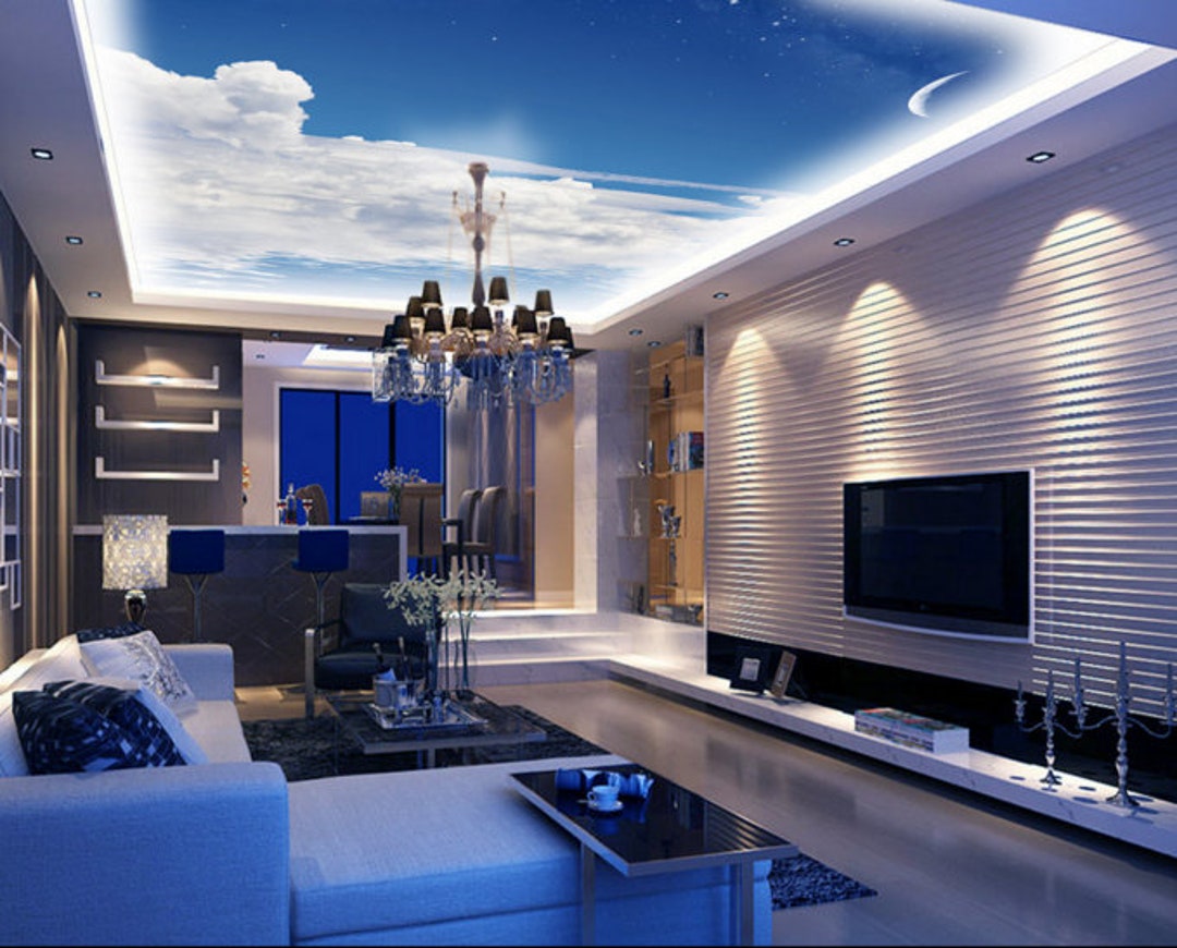 3D Moon and Clouds CA480 Ceiling Wallpaper Removable Self Adhesive ...