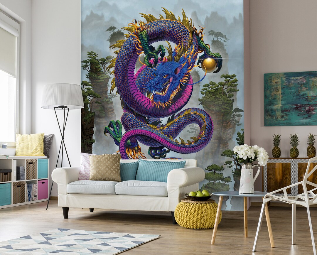 3D Purple Dragon Twine Spiritual A043 Removable Wallpaper Self Adhesive ...