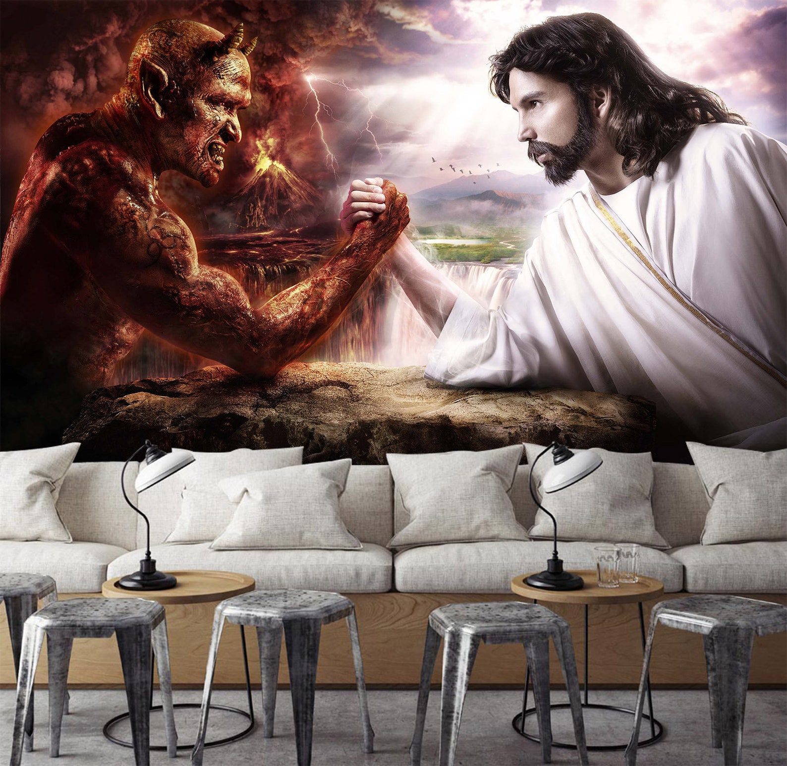 3D God Devil Fight R4903 Removable Wallpaper Self Adhesive Wallpaper ...