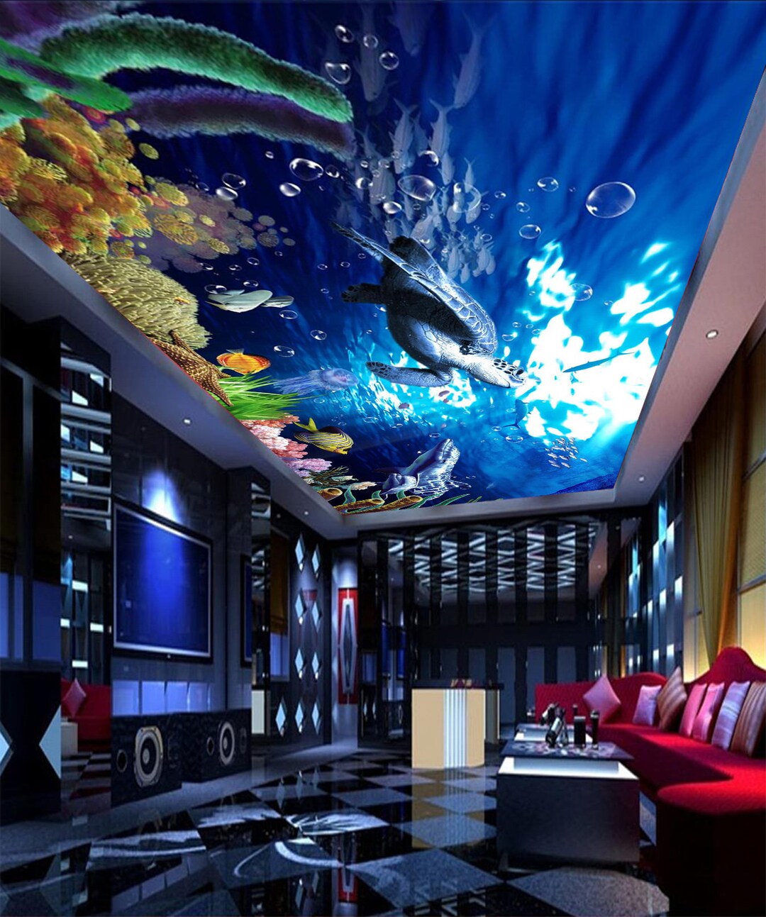 3D Blue Sea Turtle D192 Ceiling Wallpaper Removable Self Adhesive ...