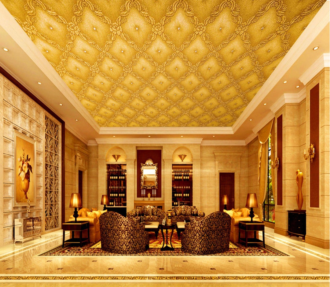 3D Yellow Texture C074 Ceiling Wallpaper Removable Self Adhesive ...