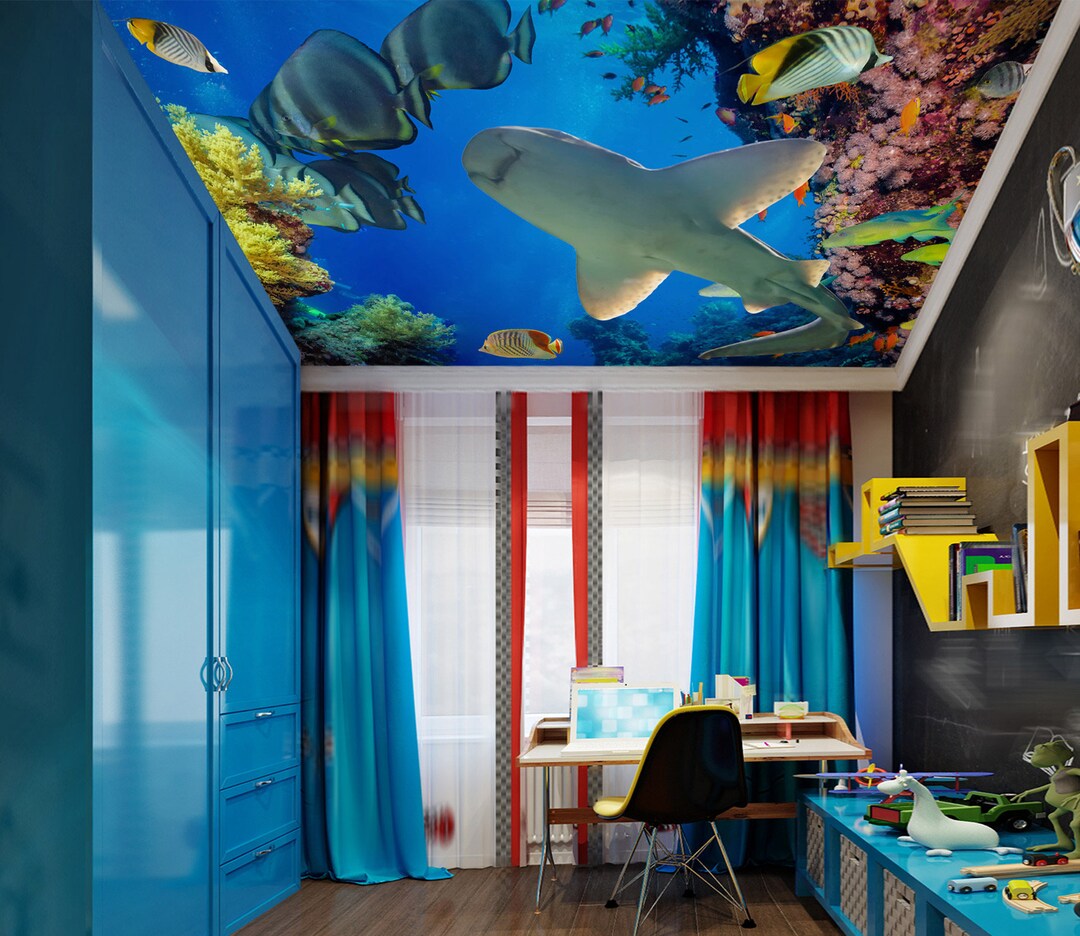 3D Quiet Shark CA1349 Ceiling Wallpaper Removable Self Adhesive ...