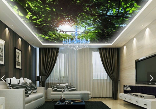 3D Green Tree Forest CC01 Ceiling Wallpaper Removable Self | Etsy