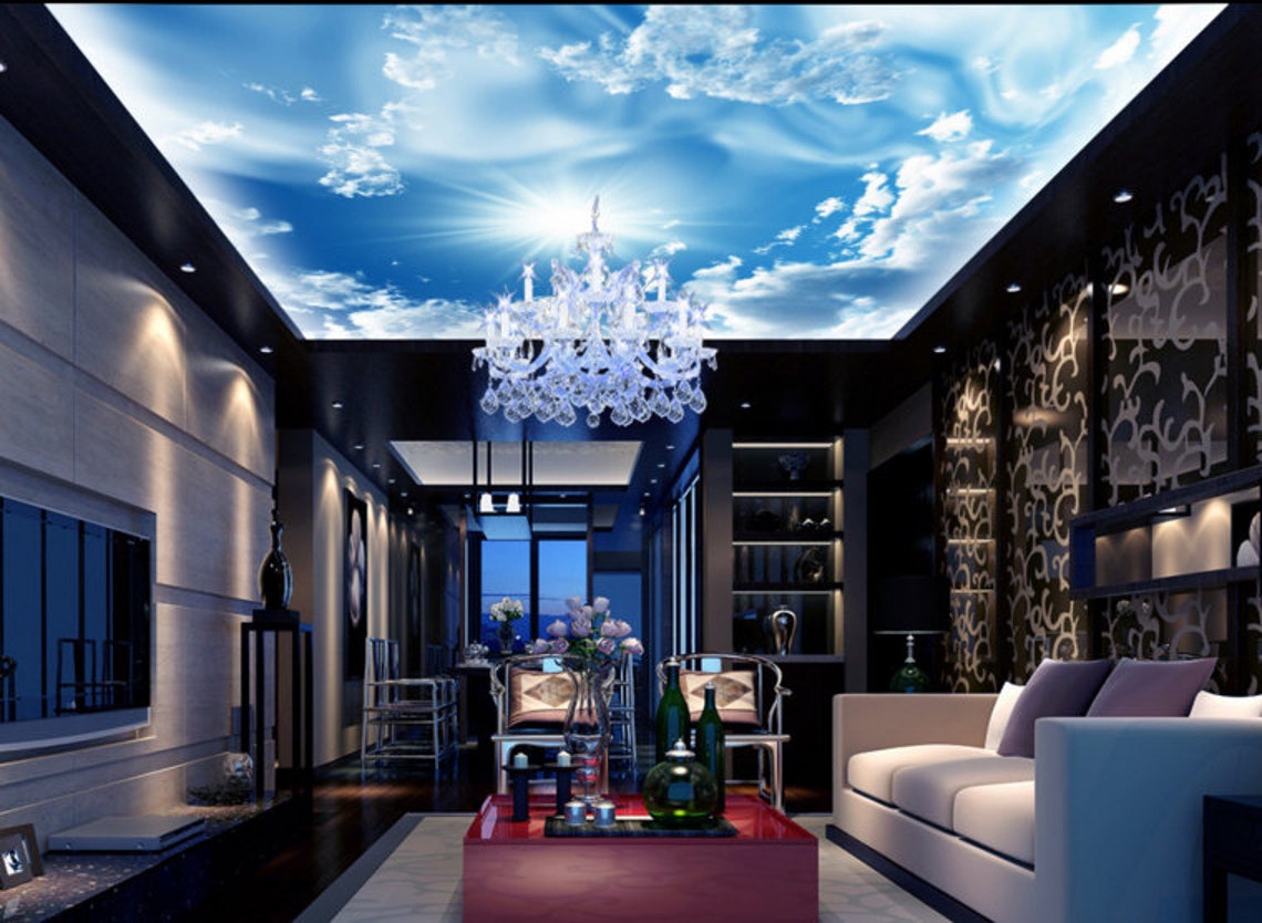 3D Blue Sky Sun CC223 Ceiling Wallpaper Removable Self - Etsy