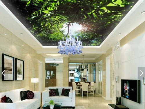 3D Green Tree Forest CC01 Ceiling Wallpaper Removable Self - Etsy