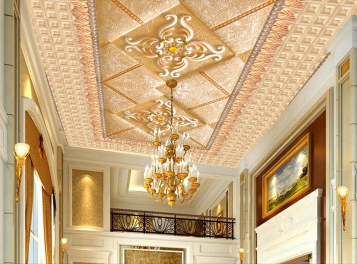 3D Yellow Texture CC078 Ceiling Wallpaper Removable Self - Etsy