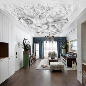 3D White Stone Carving C175 Ceiling Wallpaper Removable Self Adhesive ...