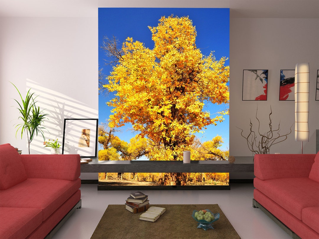 3D Nature Yellow Tree R11302 Removable Wallpaper Self Adhesive ...