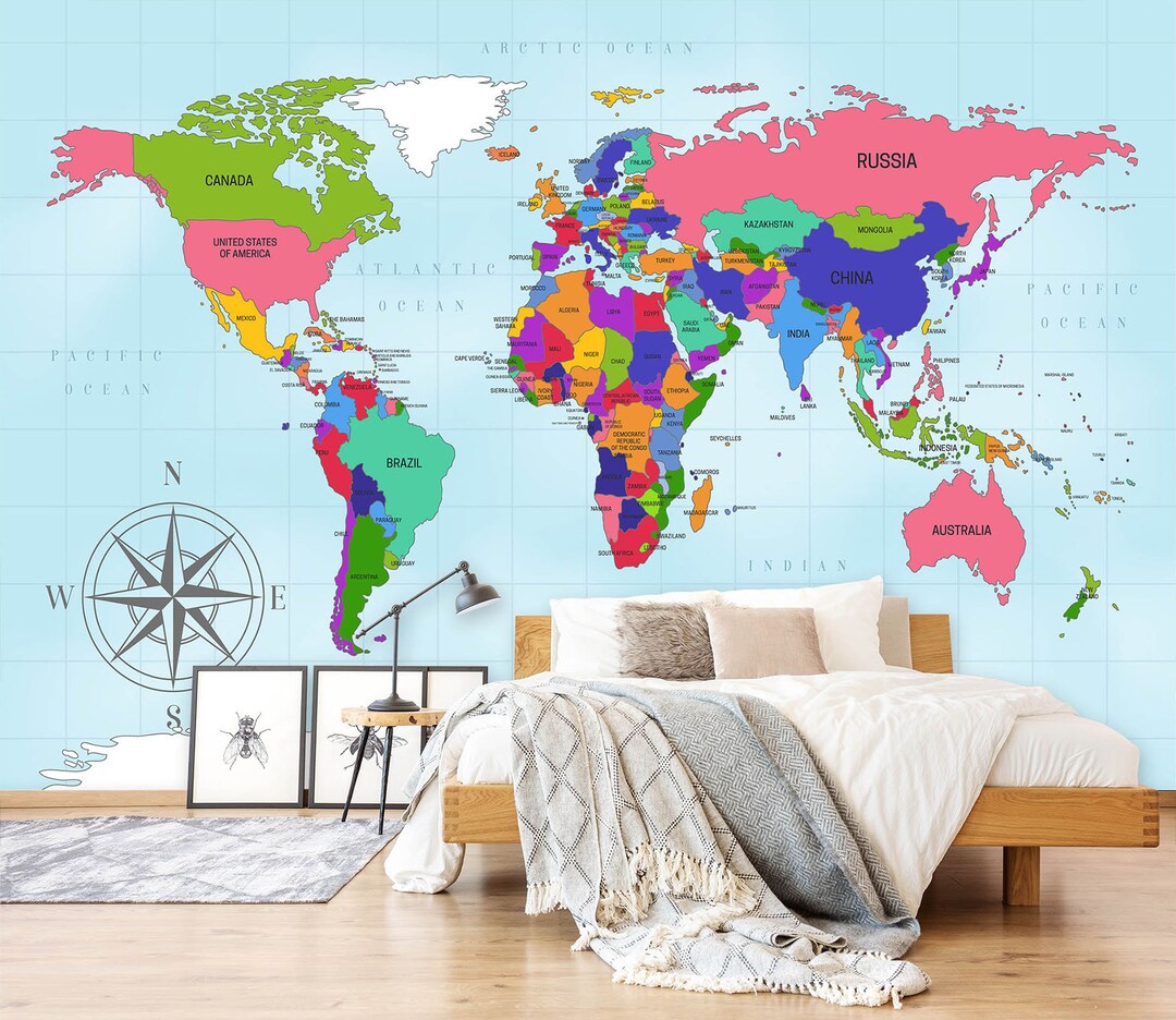 3D Colorful World Map L1042 Removable Wallpaper Self Adhesive Wallpaper ...