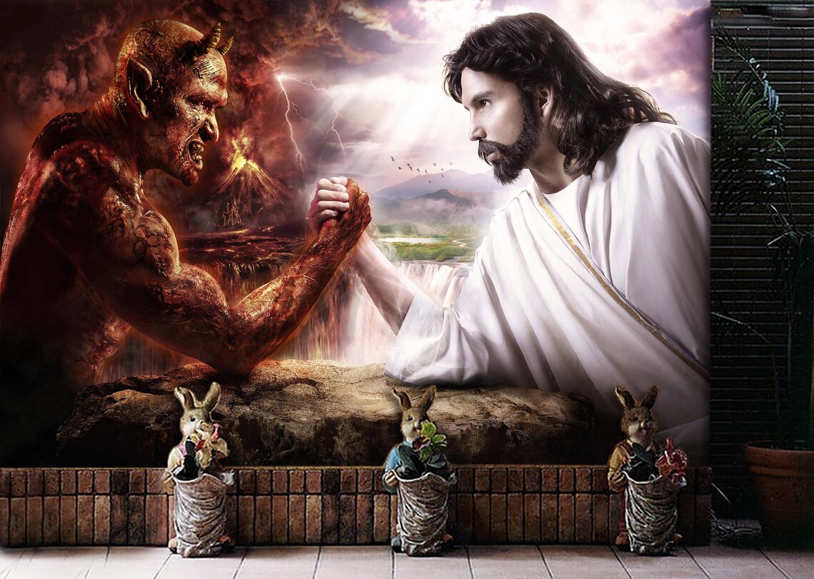 3D God Devil Fight R4903 Removable Wallpaper Self Adhesive Wallpaper ...