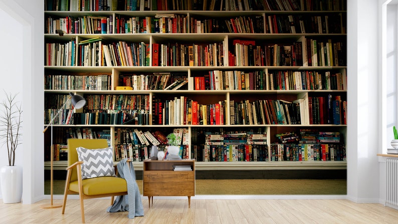3D Book Shelf Bookcase 43 Removable Wallpaper Self Adhesive - Etsy