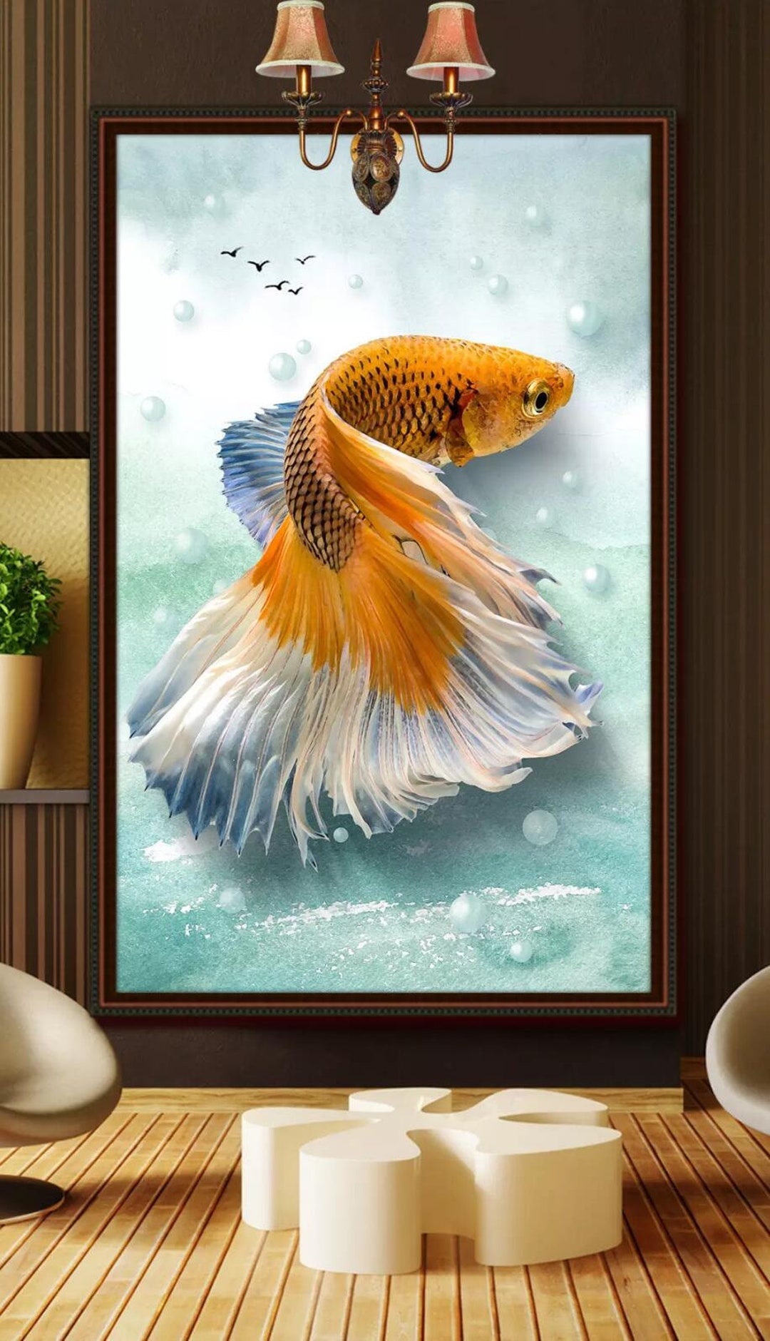 3D Golden Fish Water A390 Removable Wallpaper Self Adhesive Wallpaper ...