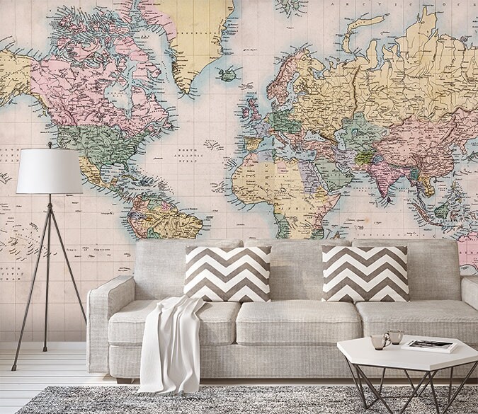 3D Earth World Map 63 Removable Wallpaper Self Adhesive | Etsy