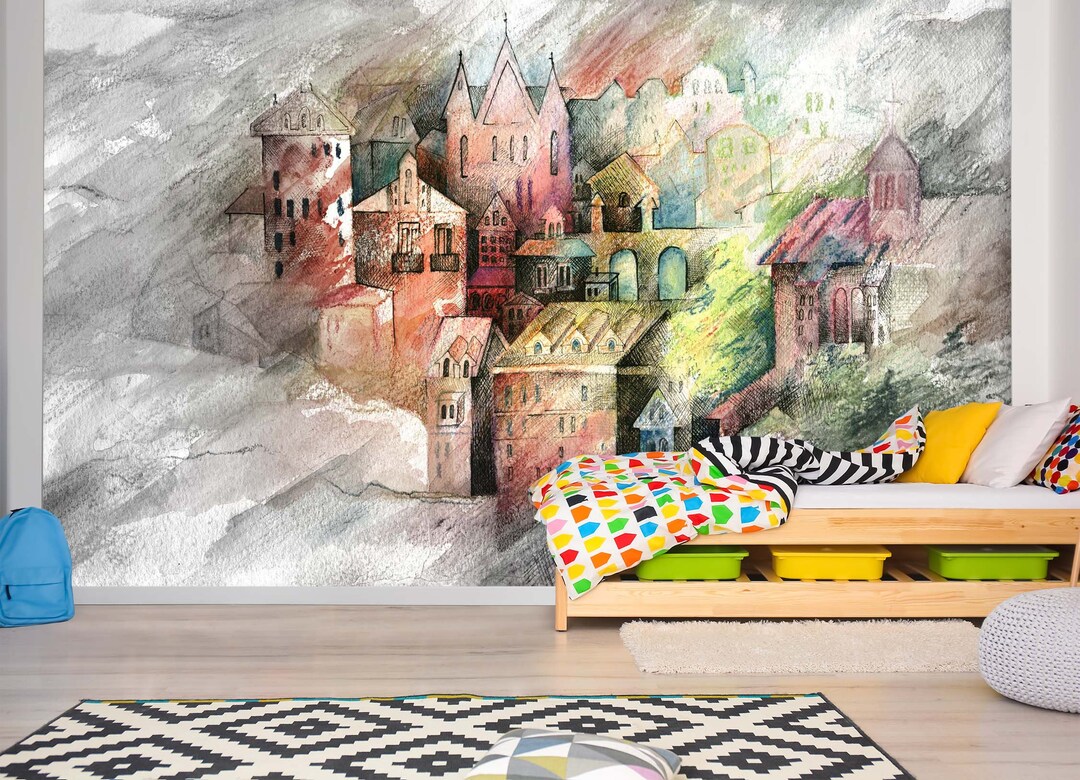 3D Abstract House Painting L27 Removable Wallpaper Self Adhesive ...