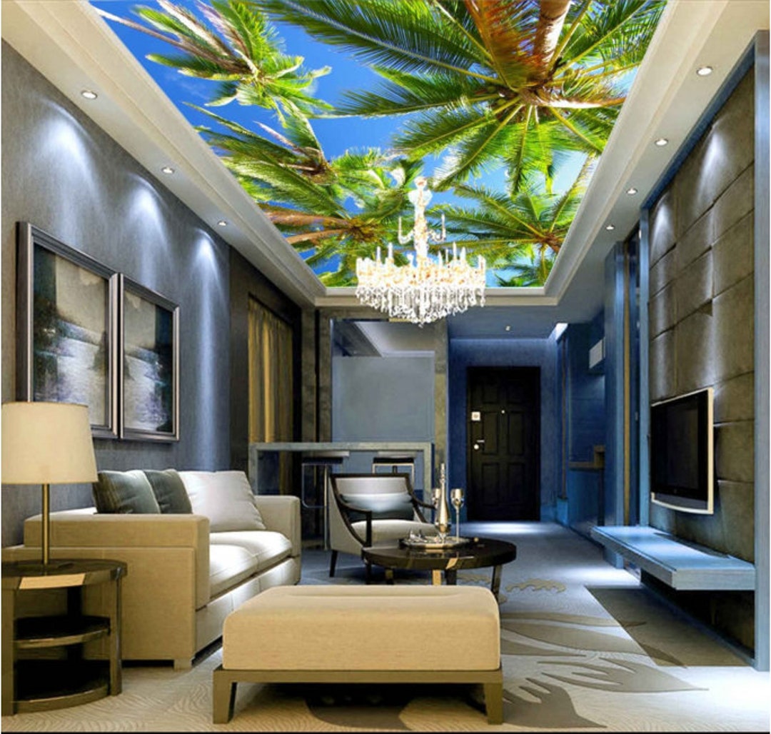 3D Palm Tree and Sky CA456 Ceiling Wallpaper Removable Self Adhesive ...